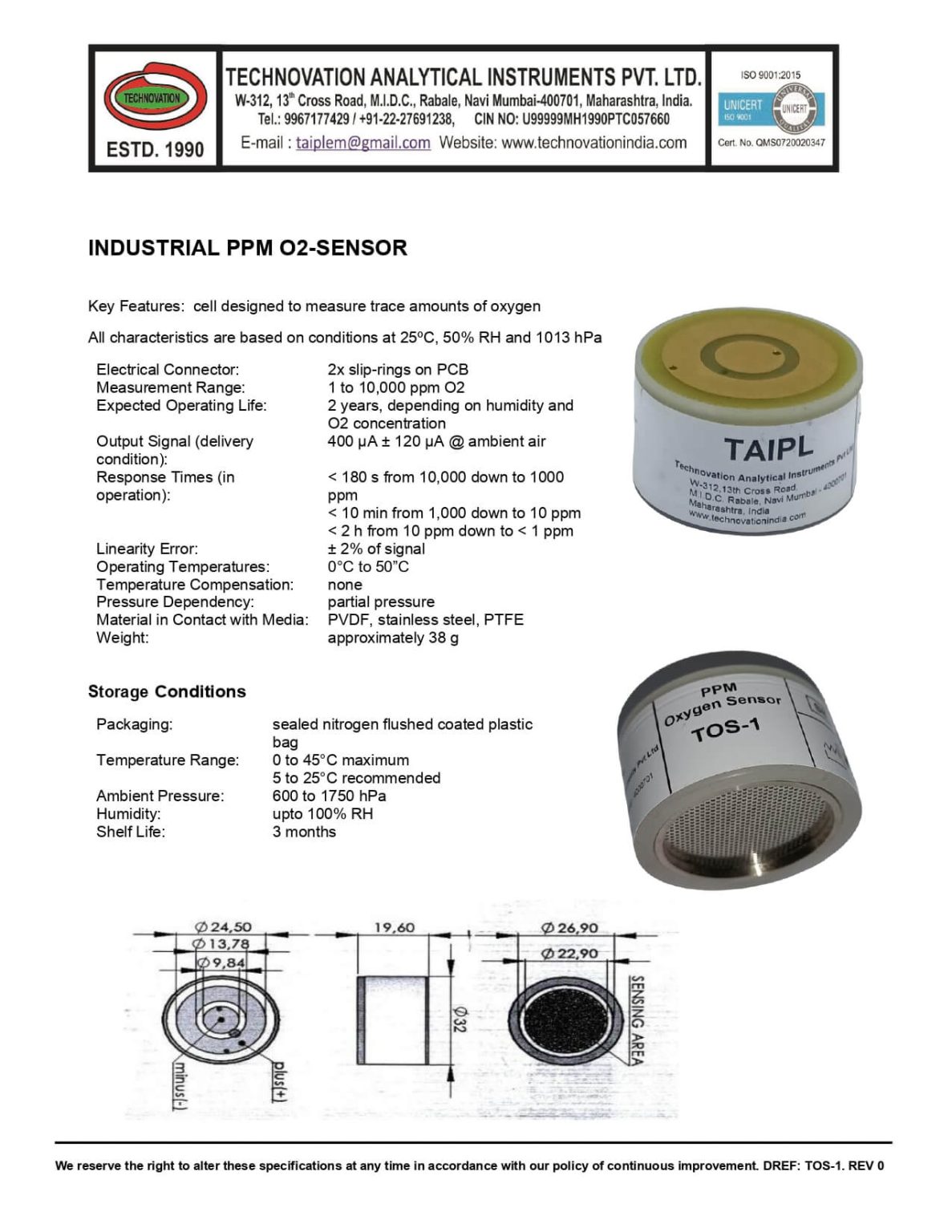 Industrial Ppm O2-Sensor | Technovation India